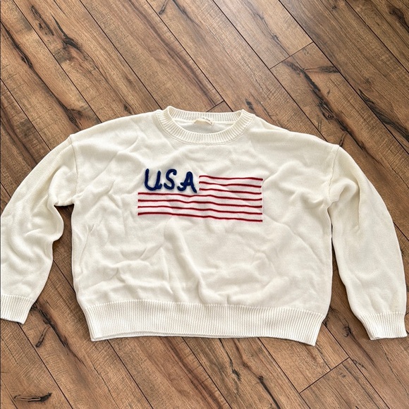 Tops | Usa Flag Cream Sweater | Poshmark